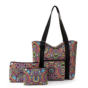 Sakroots On the Go 4 Piece Travel Bundle, Includes 21" Rolling Suitcase, Packable Large Tote, Medium & Small Pouches, Rainbow Wanderlust