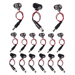 15pcs 9 V Battery Connectors T-Type 9 Volt Battery Clip with 2.1 x 5.5 mm Male DC Power Plug for 9V Battery Connector