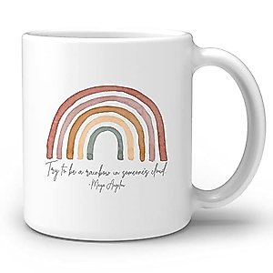 OGILRE Inspirational Maya Angelou Quote Try To Be A Rainbow In Someone's Cloud Ceramic Double Side Printed Mug Cup,Boho Neutral Rainbow Coffee Milk Tea Mug Cup,Gifts For Girls Women Sister Mom - 11 oz