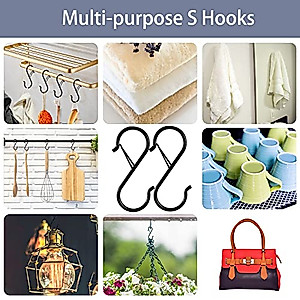 18 Pack S Hooks for Hanging, 3.5 Inch Heavy Duty Black S Hooks with Safety Buckle Design, S Shaped Hooks for Pot Rack, Closet Rod, Hanging Clothes, Kitchen Utensil, Plants, Bags, Towels