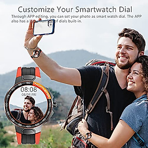 MOKCF High End Smart Watch,Full Touch Screen with 24 Sports Modes Sport Watch for Men Women,IP68 Waterproof Smartwatch Fitness Watch for iPhone Android Phone (Orange)