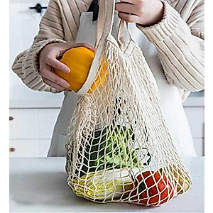 4 Pack Portable Reusable Grocery Bags Fruit and Vegetable Bag Washable Cotton Mesh String Organic Organizer Shopping Handbag Long Handle Net Tote (grey blue,Black,Beige,Pink)