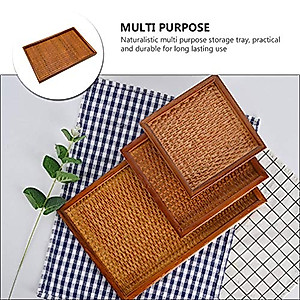 Cabilock Rustic Wooden Serving Trays Rattan Handwoven Rectangular Utensils Food Tea SPA Salon Tray Sundries Storage Organizer Farmhouse Decoration for Home Restaurant Brown 30x20cm