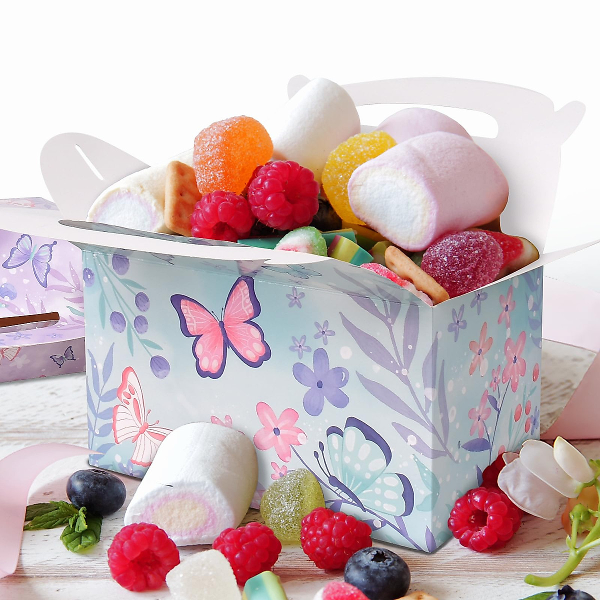 Butterfly Birthday Party Supplies Butterfly Party Favor Box, Gift Box, Treat Boxes, Candy Box for Butterfly Birthday Party Decorations, Mix 3 designs, 24Pack.
