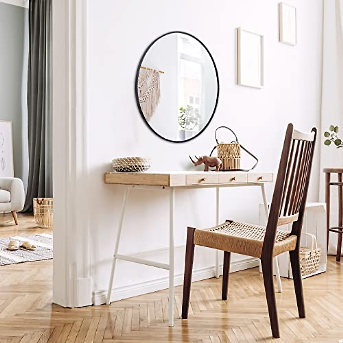 Smartxchoices Round Mirror 24 Inch, Metal Frame Wall Mounted Circle Mirrors, Vanity Modern Minimalist Décor for Entryway,Bathroom Washrooms, Living Rooms