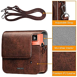 Fintie Protective Case for Fujifilm Instax Square SQ1 Instant Camera - Premium Vegan Leather Bag Cover with Removable Adjustable Strap, Vintage Brown