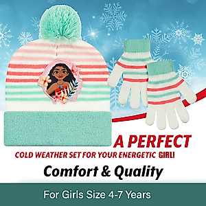 Disney Moana Girls Beanie Winter Hat and Mittens Cold Weather Set, Age 4-7 years
