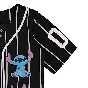 Disney Ladies Lilo and Stitch Shirt - Ladies Classic Lilo and Stitch Baseball Jersey Lilo and Stitch Mesh Jersey (Black, Medium)