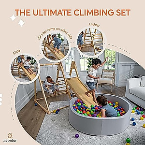 Avenlur 4-in-1 Juniper Indoor Play Gym - Jungle Gym Playset with Baby Swing, Slide, Ladder, and Climbing Wall - Foldable Wooden Playset - Indoor Jungle Gym for Kids Ages 18mo to 6yrs