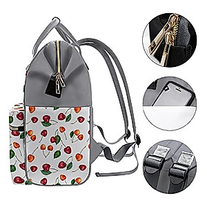 Cherry Berries Watercolor Diaper Bag Backpack Large Capacity Mommy Bags Multifunction Nappy Bag Travel Back Pack Gray-Style