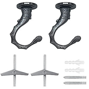 2 Sets Swag Ceiling Hooks Heavy Duty Swag Hook with Hardware for Hanging Plants Ceiling Installation Cavity Wall Fixing (2, Brilliant Black)