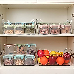 Kazozobi X-Large Plastic Storage Bins with Built-in Handles, 4 Pack Clear Pantry Food Organization and Storage, Open Container for Fridge, Kitchen, Bathroom and Bedroom