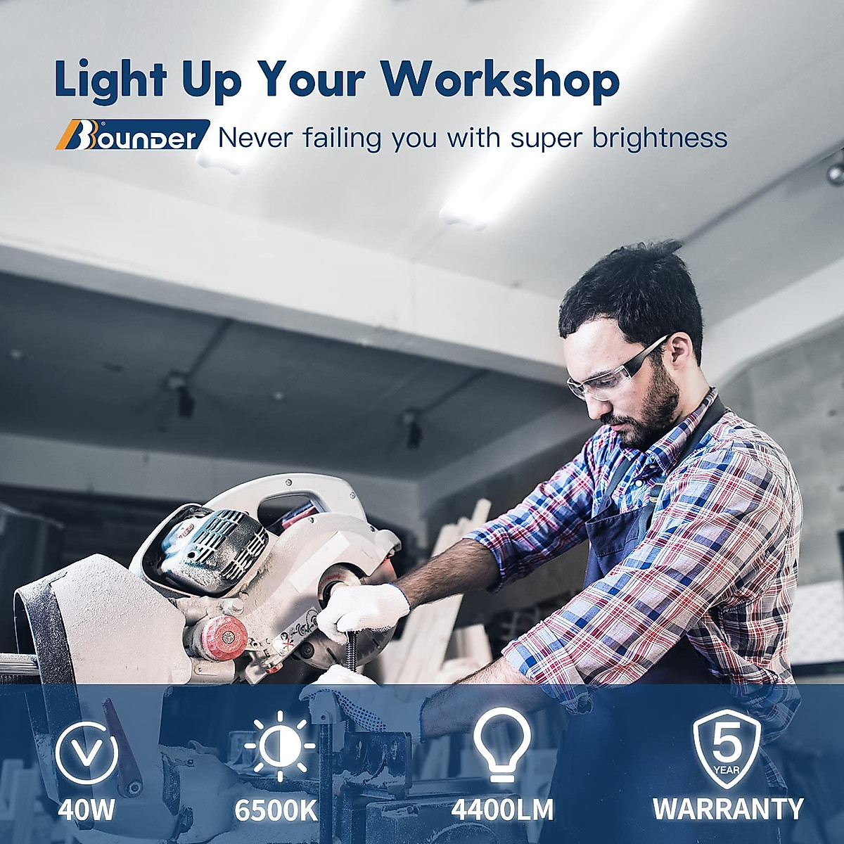 BBOUNDER 1 Pack Linkable LED Utility Shop Light, 4400 LM, 6500K Cool Daylight, 4 FT, 48 Inch Integrated Fixture for Garage, 40W Equivalent 250W, Surface + Suspension Mount, Black