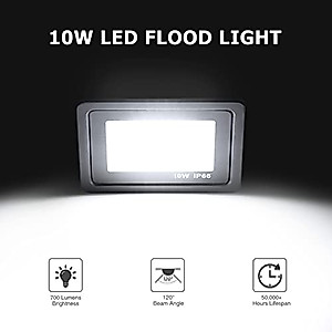 10W LED Flood Lights Outdoor, IP66 Waterproof Security Lights Fixture, 6500K Hardwired Wall Lamp, 700Lm Ultra Thin Work Light, 120° Beam Angle LED Exterior Floodlight for Garden Yard Patio