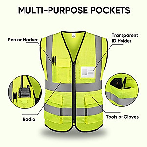 TICONN Reflective Safety Vest High Visibility Class II Mesh Vest for Women & Men Meets ANSI Standards (1PK, Yellow, L)