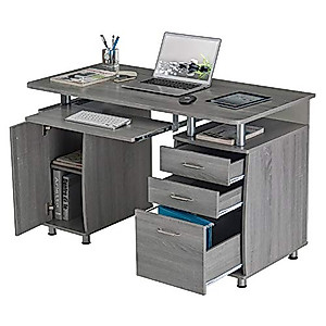 Techni Mobili Complete Workstation Table with Multiple Storage, Computer Desk with MDF Panels and PVC Laminate Veneer Surface, Grey