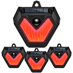 Qualirey 4 Pcs Upgraded Solar Nocturnal Animal Repeller Flickering Flame Outdoor Animal Repellent Motion Activated Coyote Deterrent Light for Skunk Deer Chicken Coop Farm Garden Yard(Red Light)