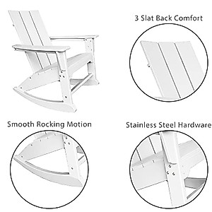 RESINTEAK Modern Adirondack Rocking Chair Set of 2, All Weather Resistant, Ergonomic Design and Comfort, 20 Inch Wide Seat, up to 350 lb Big and Tall Porch Rockers for Backyards, Firepit, Deck (White)
