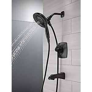 Delta Faucet Vesna 14 Series Single-Handle Shower Trim Kit with 5-Spray H2Okinetic In2ition Dual Hand Held Shower Head with Hose, Matte Black 144789-BL-I (Valve Included)