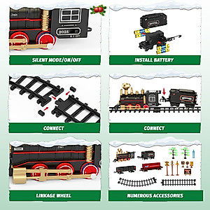 UNIH Train Set,Electric Train Toys with Steam Locomotive Engine,Cargo Car and Long Track, Model Train Set with Smokes,Lights & Sound, Toy Train Gifts for 3 4 5 6 7 8+ Year Old Kids Boys Girls