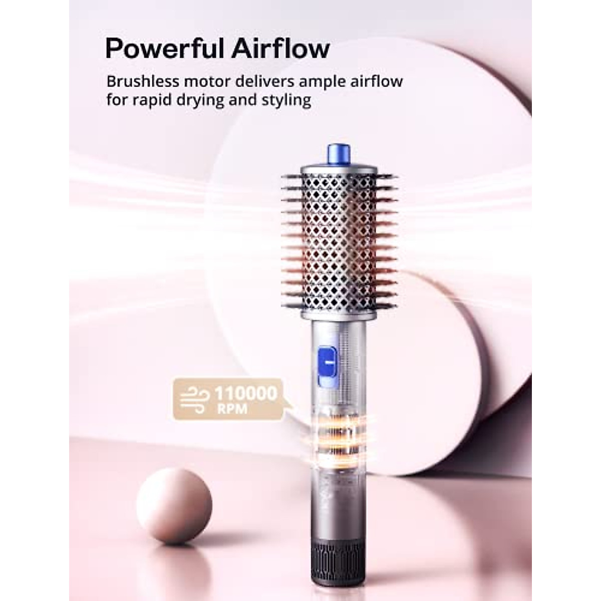 Hair Dryer, Blow Dryer Brush, Volumizer with 1300W High Speed Brushless Motor 11000 RPM, All-in-One Salon-Grade Beauty Tool, Heated Styling Brush with Negative Ions for Straight, Curly and Fluffy Hair