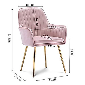 Artechworks Accent Living Dining Room Velvet Arm Chair Club Leisure Guest Lounge Bedroom Upholstered Chair with Gold Metal Legs, Pink
