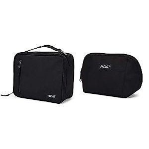 PackIt Freezable Classic Lunch Box, Black & Freezable Snack Bag, Black