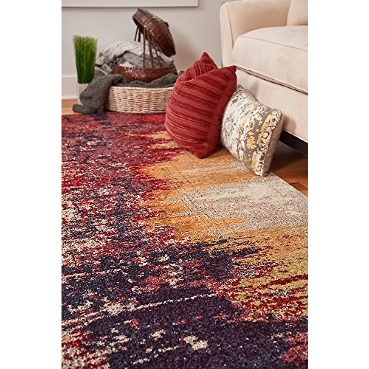 Unique Loom Estrella Collection Abstract, Rustic, Modern, Gradient, Distressed Area Rug, 5' 1" x 8' 0", Pink/Navy Blue