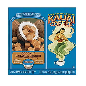 Kauai Coffee Coconut Caramel Crunch Medium Roast- Compatible with Keurig Pods K-Cup Brewers (1 Pack of 12 Single-Serve Cups)