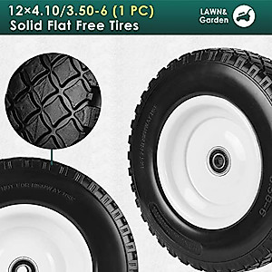12" Solid Flat Free Tires and Wheels 1 Pac, 3.50-6 Rubber Tire Replacement Axle Bore Hole, Air less Wheel for Hand Truck/Trolley/Garden Cart/Lawn Mower/Wheelbarrow, 1Pack, Black