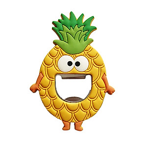 Refrigerator Magnet Silicone Metal Bottle Opener for Beer Coke Bartender Kitchen Barware Metal Novelty Cute Fun Shape (Pineapple)