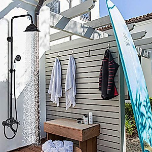 Gmusre Oil Rubbed Bronze Bathroom Shower Faucet Set Outdoor Shower Fixture 8 Inch Rainfall Shower Head Handheld Spray Tub Spout Wall Mounted Mixer Shower System with 12 Inch Extension Tube