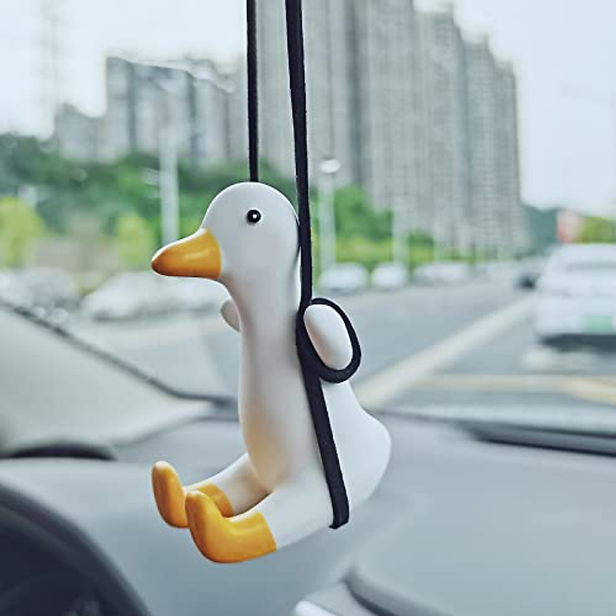 Swing Duck Car Hanging Ornament Cute Decoration Pendant Rearview Mirror Accessories Aesthetic Gadgets Keychain Dice Stuff Teens Car Interior Dashboard Decor Women View Things Truck (Cute Duck)