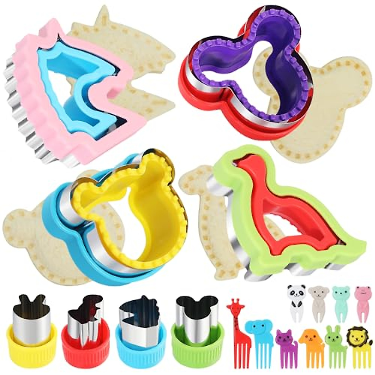 MUYIYAMEI Sandwich Cutter and Sealer set, 4 Bread Sandwich Sealer Pancake Maker DIY Children's Cookie Cutter Bento Box, Mouse head, Dinosaur, Bear head, Horse head, Cookie Cutter Mold.