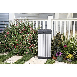 Keter Rockford Resin 38 Gallon Trash Can with Lid and Drip Tray for Easy Cleaning-Perfect for Patios, Kitchens, and Outdoor Entertaining, Grey