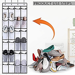 Sawysine 24 Large Pockets Hanging Shoe Organizer over The Door Rack with 6 Hooks & 2 Fixed Rope for Closet Wall Storage Clear Mesh Holder Hanger Caddy Men Women Sneakers, White, 59x22 Inch