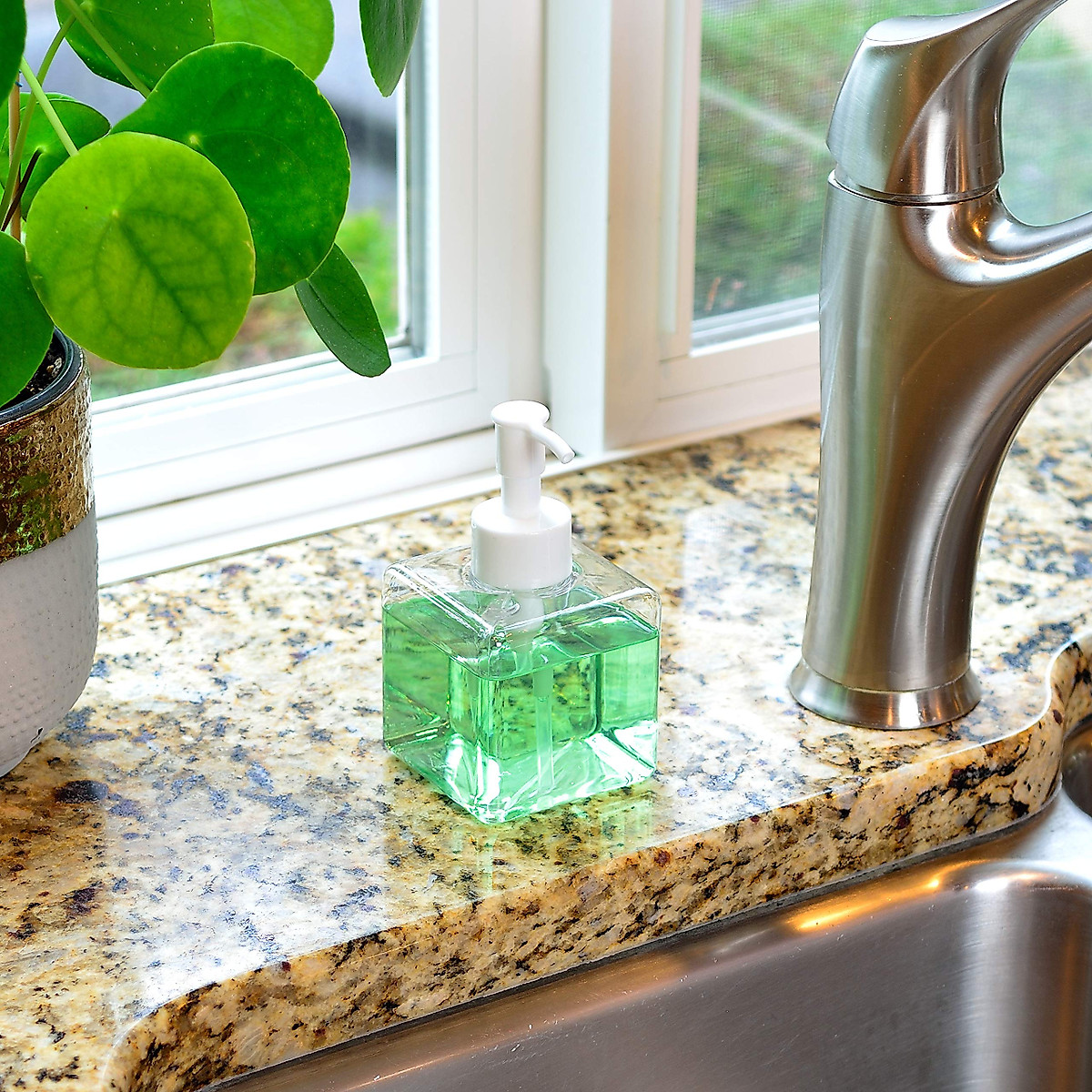 Youngever 5 Pack Clear Plastic Square Pump Bottles, Refillable Plastic Pump Bottles for Dispensing Lotions, Shampoos (8 Ounce)