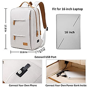 Smart Laptop Backpacks 15.6 inch for Women Men Business Travel Weekender Carry on Backpack with USB Charging Port & Wet Large College Bookbags Backpacks for Work (Beige)
