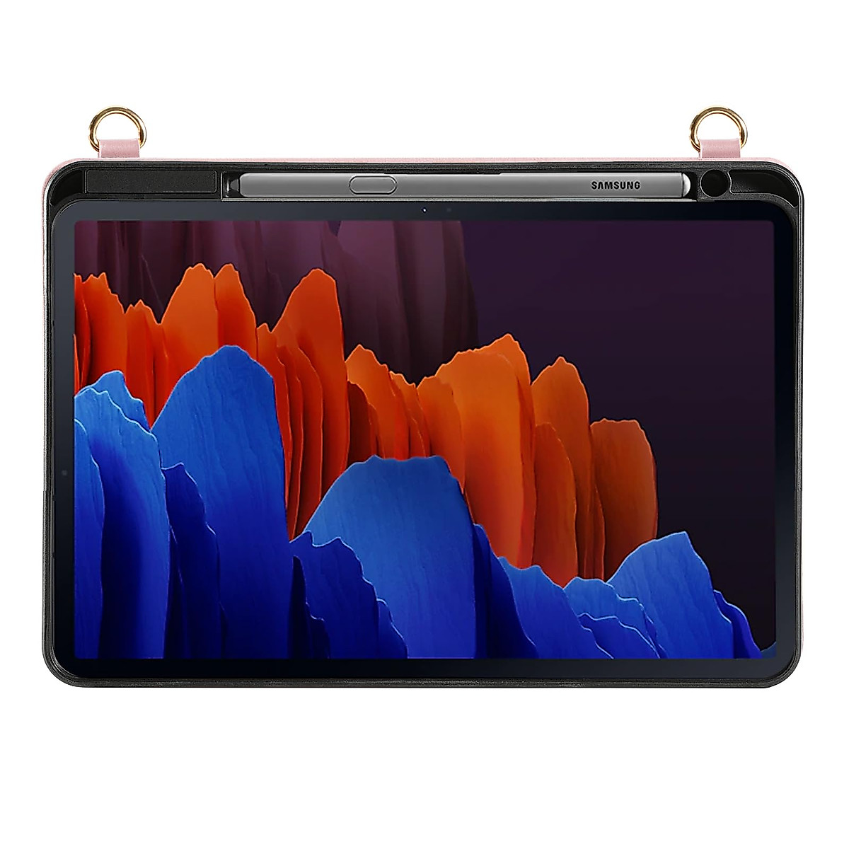 Back Cover Case for Samsung Galaxy Tab S9 FE/S9/S8/S7 [Pen Holder], Techcircle Slim Fit Vegan Leather Protective Soft TPU Shell Wallet Case with Hand Strap & Removable Shoulder Strap, Light Pink