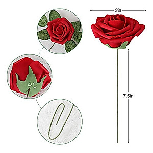 AmyHomie Artificial Flower Red Rose 25pcs Real Looking Fake Roses w/Stem for DIY Wedding Bouquets Centerpieces Arrangements Party Baby Shower Home Decorations