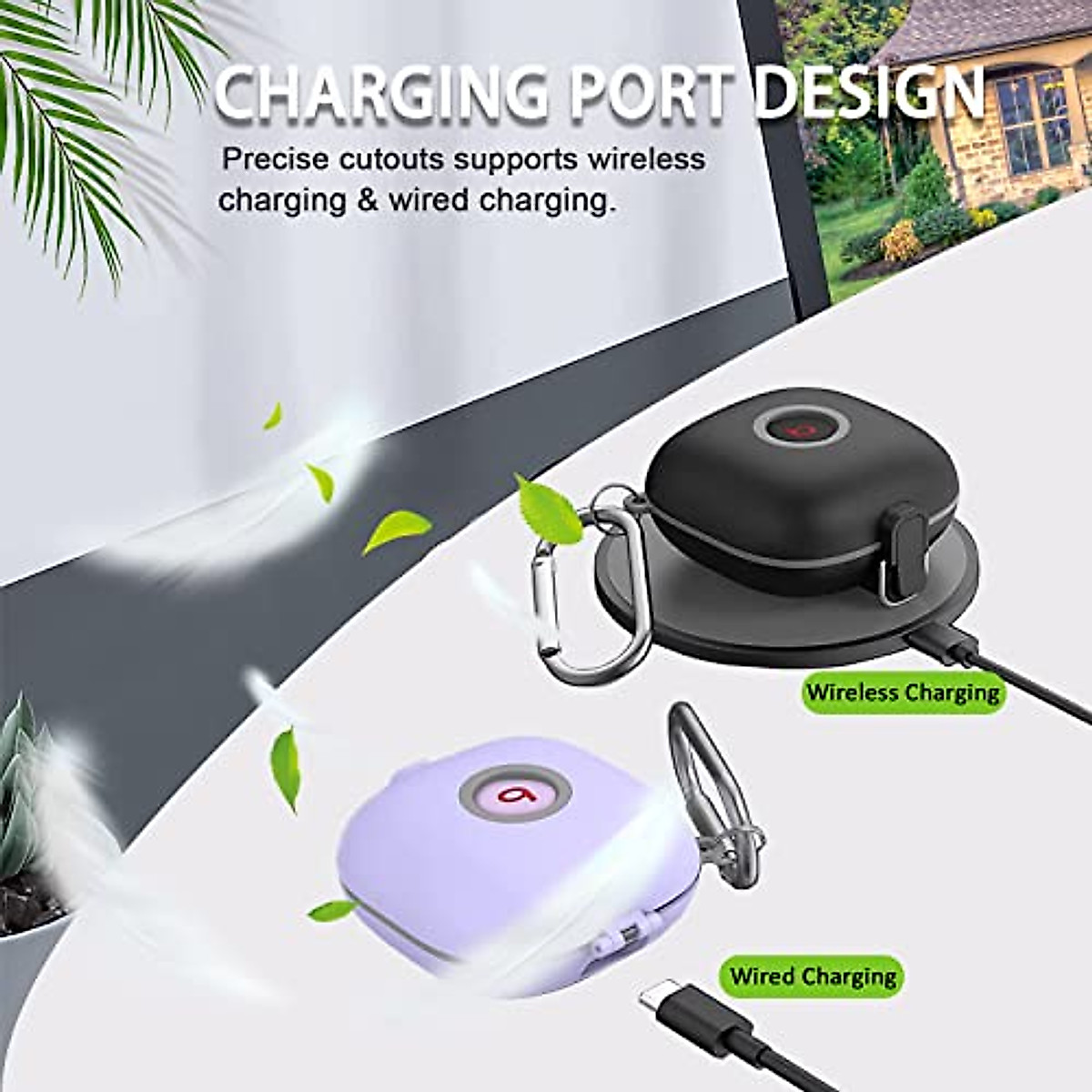 Miimall Compatible for Beats Fit Pro Case, [Upgrade Secure Lock][Anti-Lost Keychain] Military Protective Rugged TPU Case Cover for Beats Fit Pro Earbuds 2021 Accessories with Lanyard (Purple)