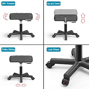 Ottomans/Office Footrests, PU Leather Foot Stool with Wheels, Foot Stand Under Desk, Height Adjustable Rolling Leg Rest, Computer Foot Rest Under Desk at Work, Small Footstool Relax Chair Gaming,Black