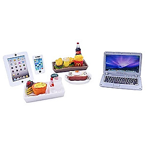 20Pcs Miniature Laptop Computer Tablet Toy Phone Pad and Hamburger Fries Cola Fast Food Cake Coffee Juice Fits Barbie Doll Accessories Scale Dollhouse Playsets Girl Mini Drink Food Party