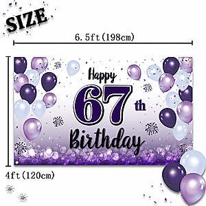 LASKYER Happy 67th Birthday Purple Large Banner - Cheers to 67 Years Old Birthday Home Wall Photoprop Backdrop,67th Birthday Party Decorations.