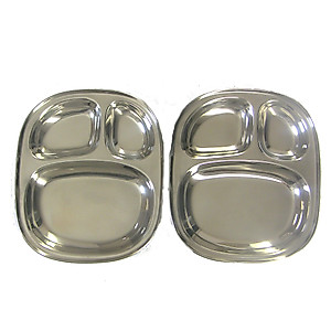 Qualways Kids's Tray - Divided Stainless Steel Tray Set of 2