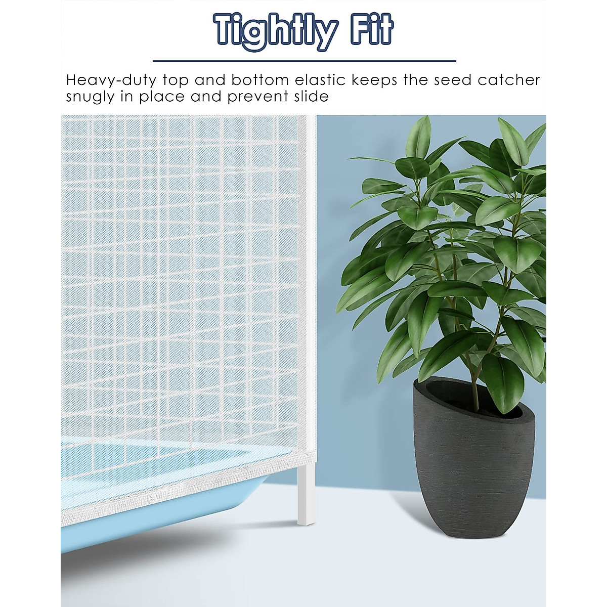 Bissap Bird Cage Seed Catcher, 59-90'' Universal Birdcage Net Nylon Adjustable Elastic Band Stretchy Skirts Mesh Cover for Parrot Cage Seed Guard (Not Include Birdcage)- White