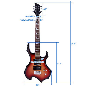 Vasitelan 36“ Beginner Flame Shaped Electric Guitar Starter Kit, w/Guitar Bag,Shoulder Strap,Amp Wire,Tremolo Arm, Plectrum (Sunset Color)