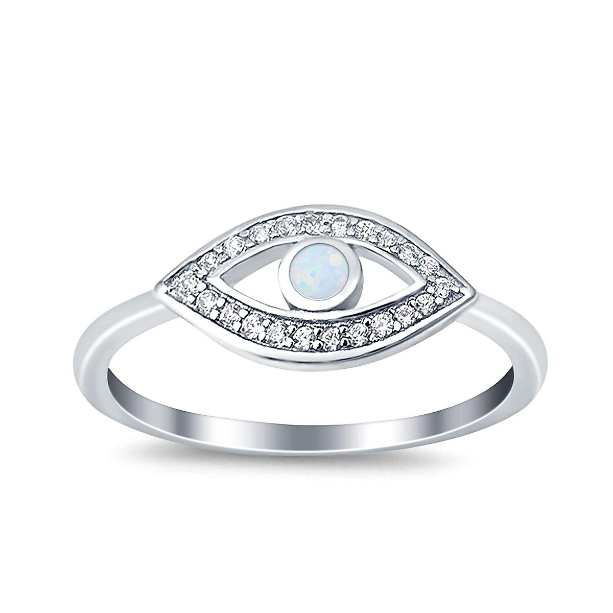 Blue Apple Co. Lab Created White Opal Size-6 Evil Eye Ring Round Simulated Cubic Zirconia 925 Sterling Silver