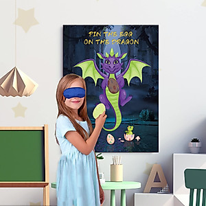 Dragon Party Game Pin The Bow On The Dragon - 36pack Dragon Egg Sticker For Dragon Theme Halloween Christmas Birthday Party Supplies Favors For Kids Girls Boys Magical Dragon Poster Wall Decor
