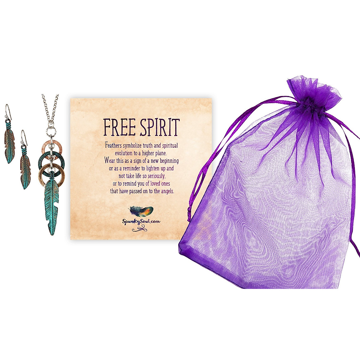 SPUNKYsoul Feather Circle Long Necklace for Women Collection (3 Toned Patina Copper)